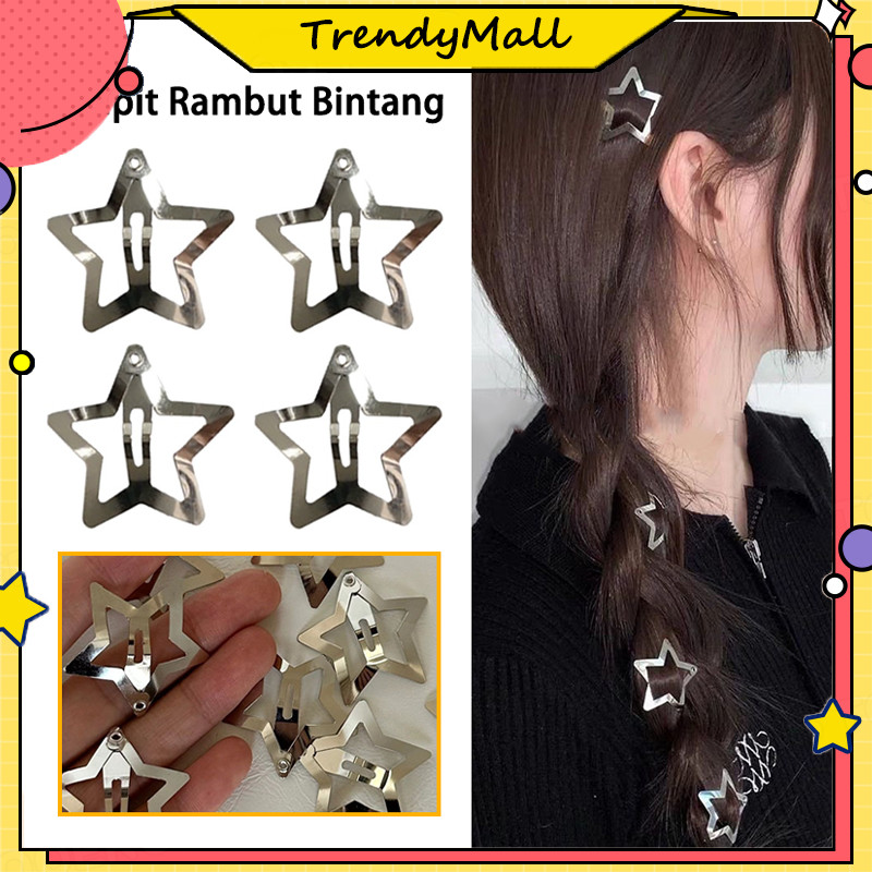 Jual Jepit Rambut Wanita Geometris /Silver Stars Jepit Poni Bintang ...