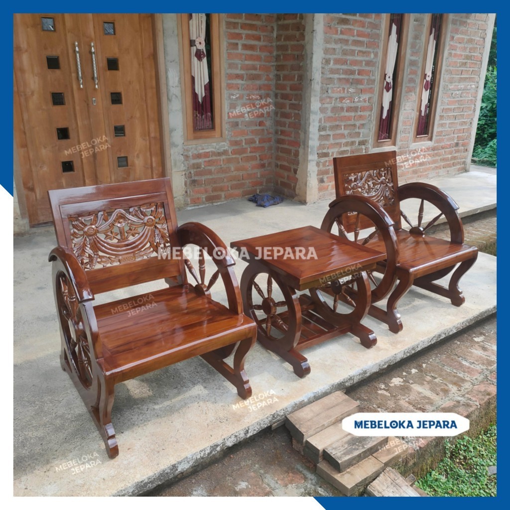 Jual Kursi teras roda dokar becak kayu jati ukiran | Shopee Indonesia