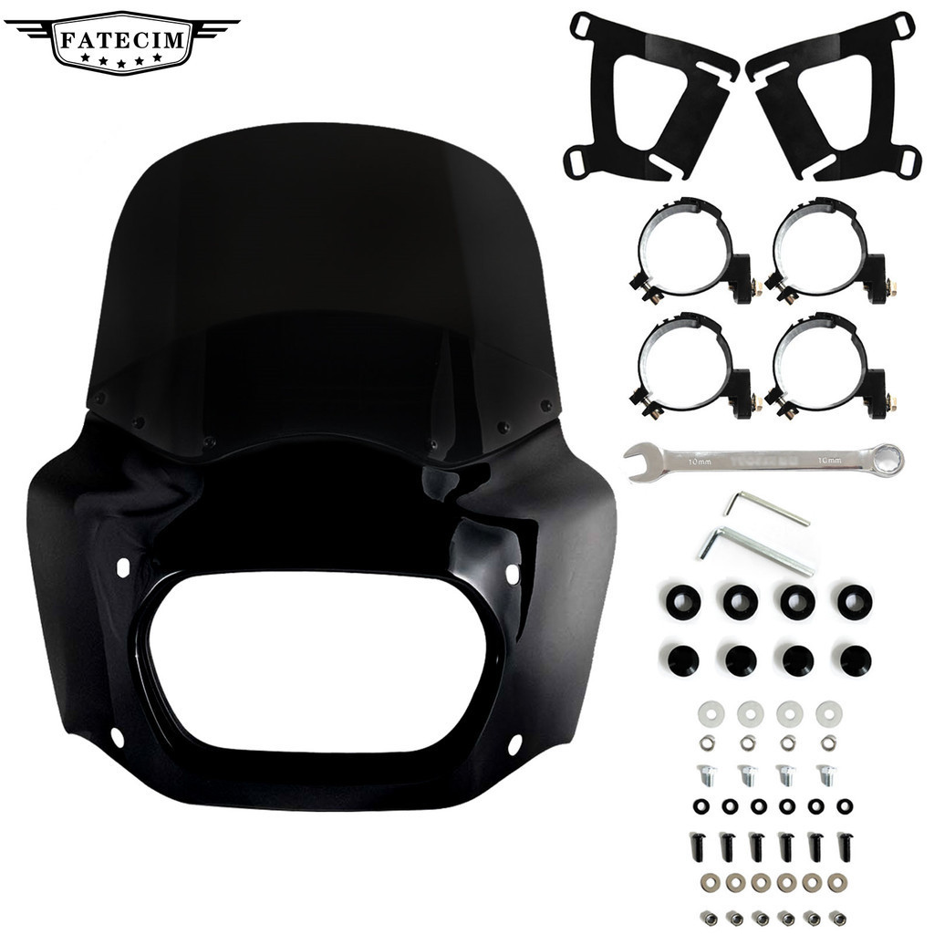 Jual 11 inci kaca depan Fat Bob sepeda motor Fairing Road Warrior Gloss ...