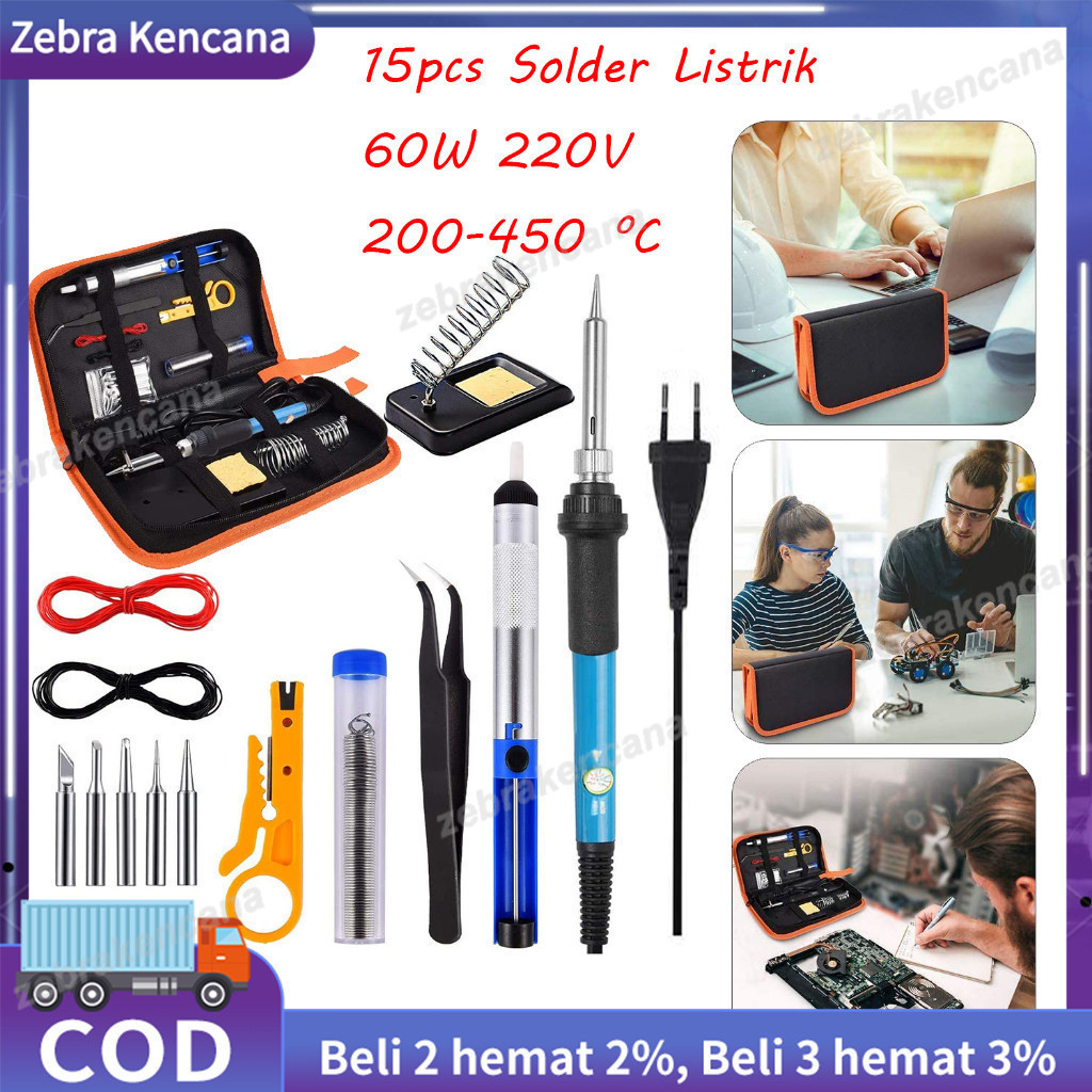 Jual Set Solder Listrik Lengkap dengan Multimeter Iron Tool Kit 220V 60W/Solder Listrik Murah ...