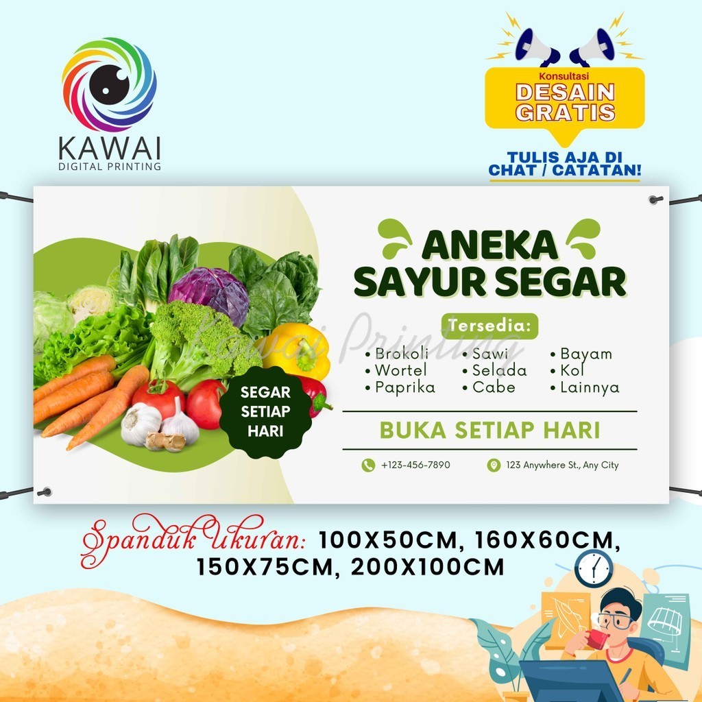 Jual Spanduk Banner MMT Jualan Aneka Sayuran Segar Bisa Rekuest 200x100 ...