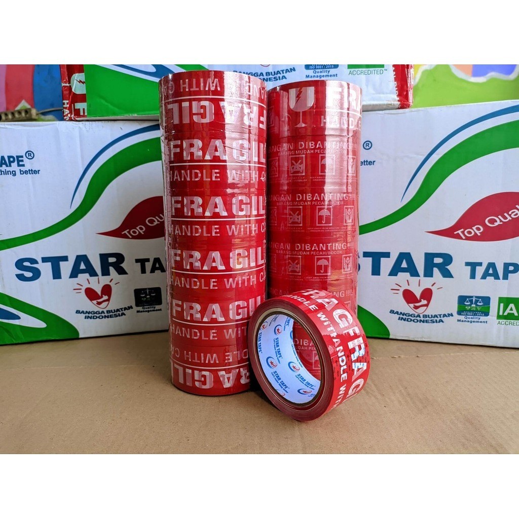 Jual Lakban Fragile Merah 48mm x 90Yard 1Slop/6Pcs, Lakban Fragile ...