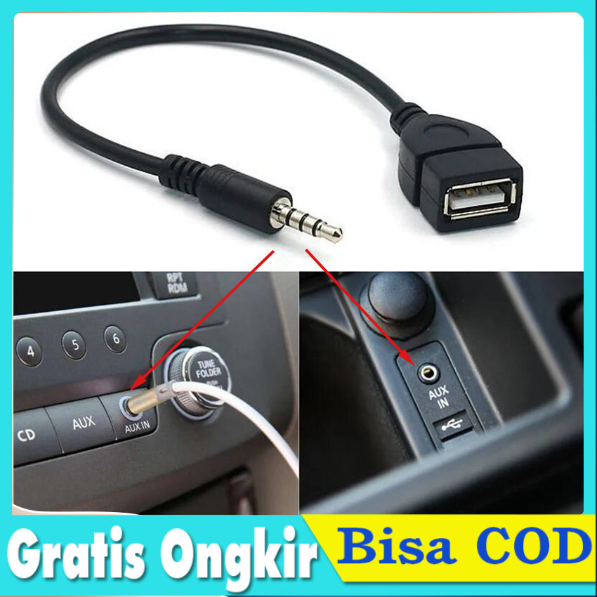 Jual Kabel AUX ke USB Mobil - Adaptor Audio 3.5mm to USB 2.0 untuk Headset/MP3 Player, Plug ...