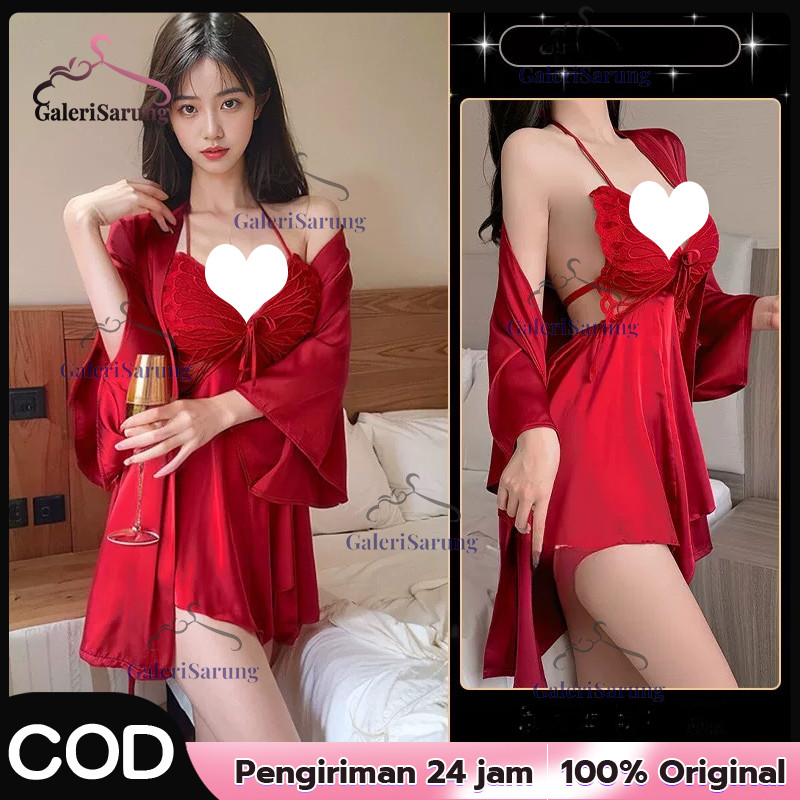 Jual 【GaleriSarung】New Satu set Satin Kimono busa bra Baju Tidur Sexy Lingerie Wanita M09 ...