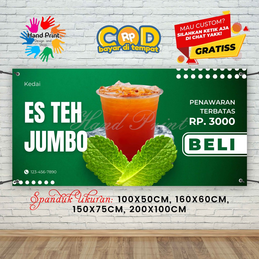 Jual Cetak Spanduk Banner Es Teh Jumbo 3000 MMT Spanduk Custom 200x100 ...