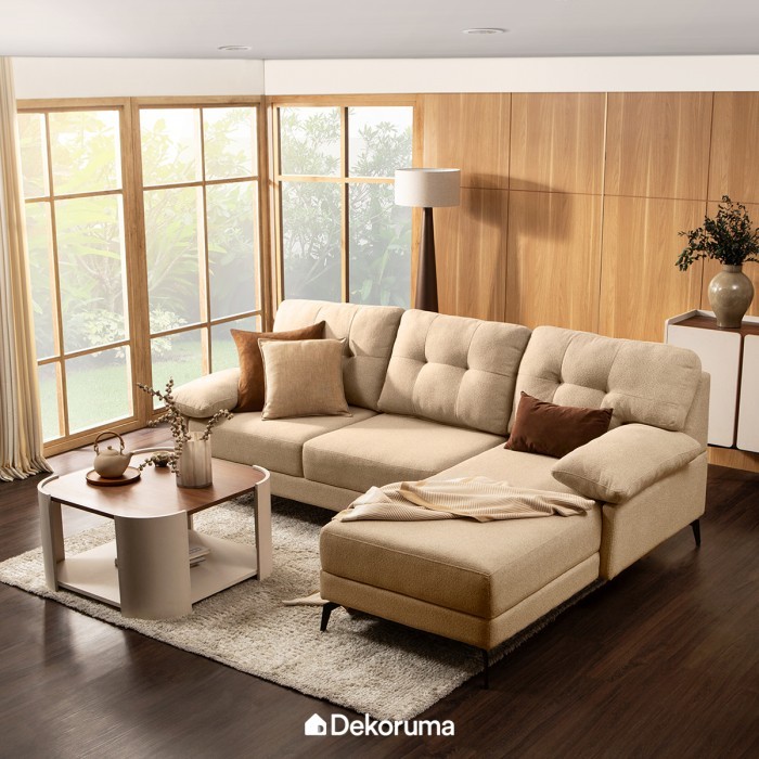 Jual Dekoruma NATA Sofa L / Sofa Panjang L / Sofa Bed Kain - Cokelat ...