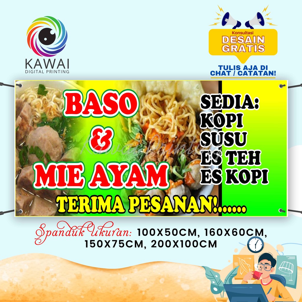 Jual Spanduk Banner MMT Warung Bakso Dan Mie Ayam Rekuest 200x100 Cm ...