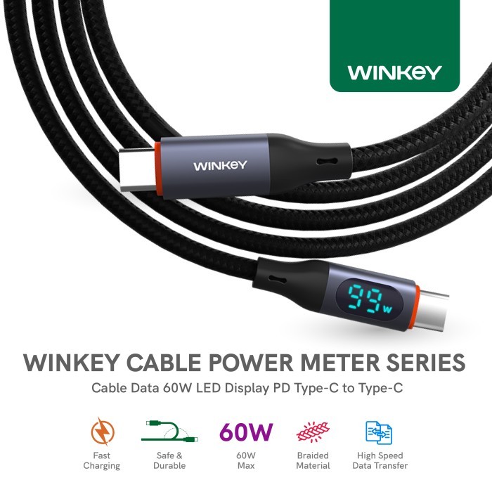 Jual WINKEY Kabel Data Power Meter 60W LED Display PD Type-C to Type-C ...