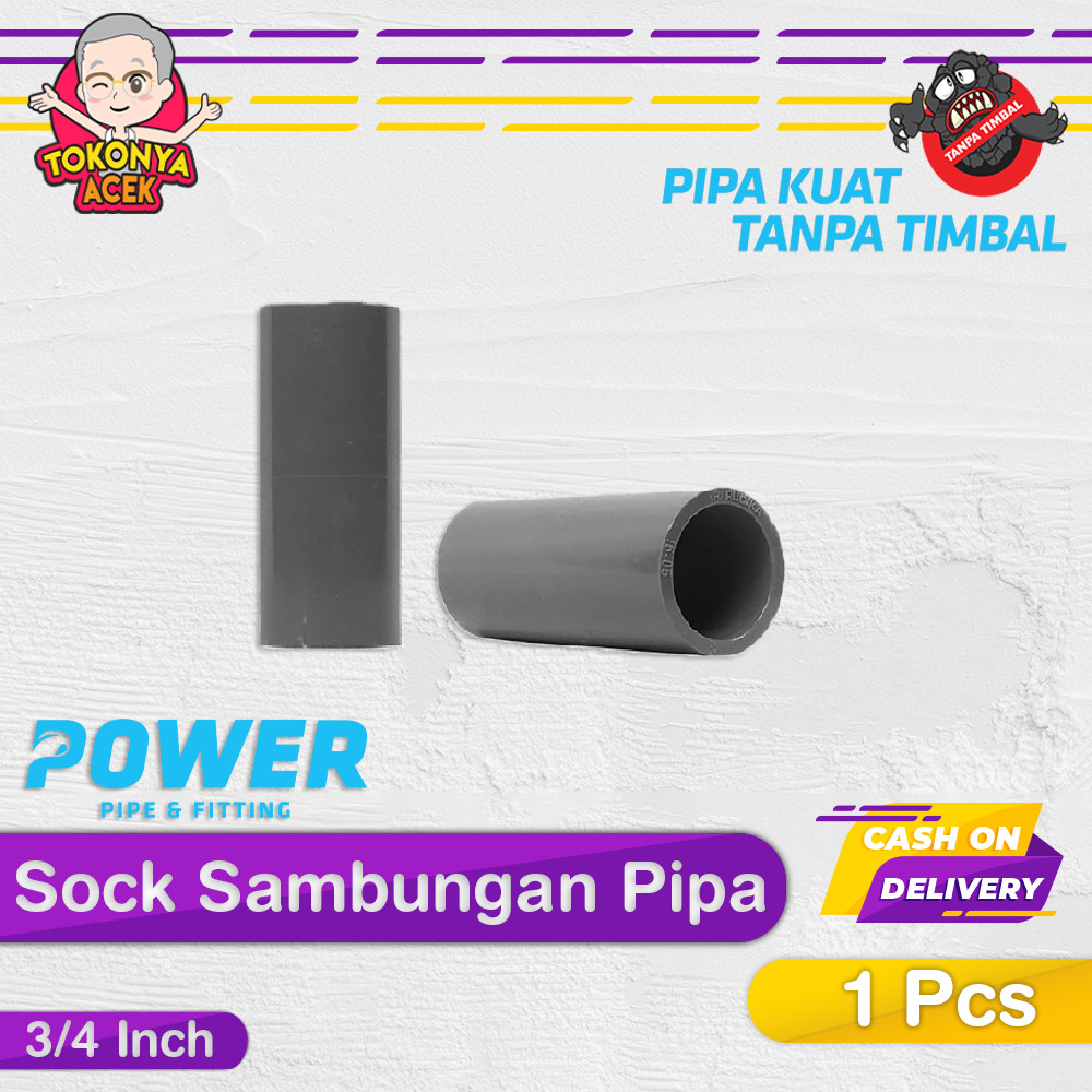 Jual SOCK AW 3/4" FITTING PIPA PVC MERK POWER | SOCKET | SOK | SOKET ...
