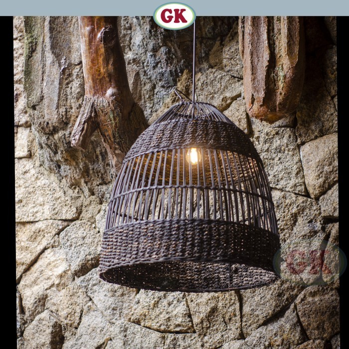 Jual D50 lampu kurungan rotan gantung hitam / lampu dekorasi /lampu ...