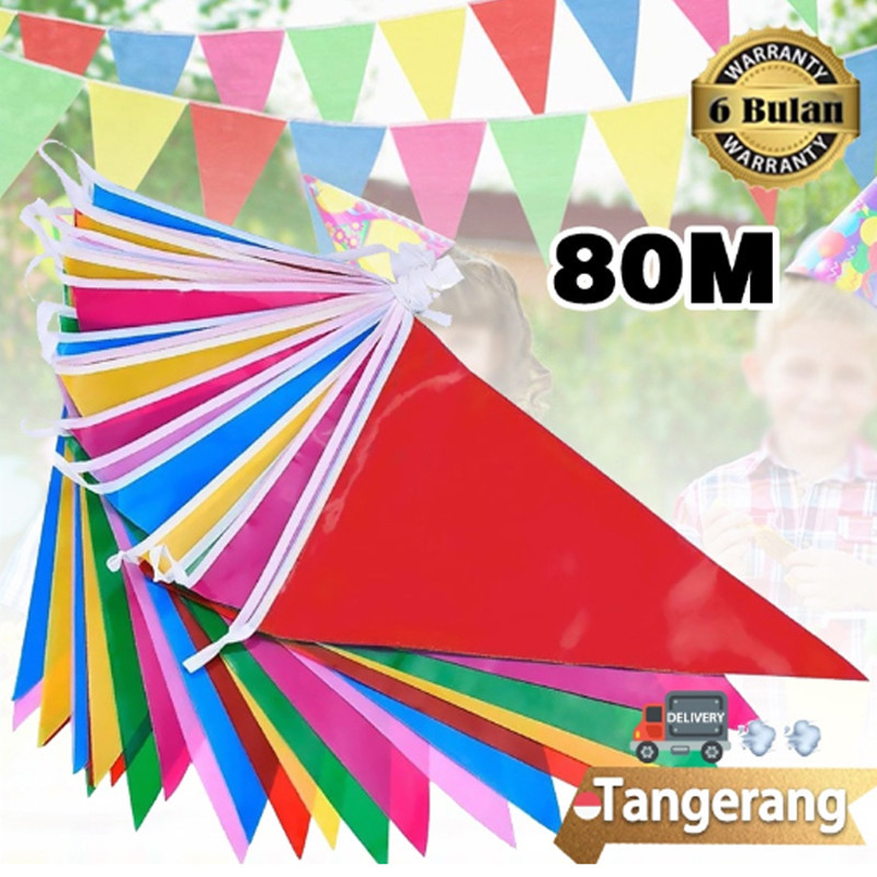 Jual 150Pcs Bendera Segitiga Warna Warni 80 Meter Bendera Kain Segitiga Bendera Hias Festival ...