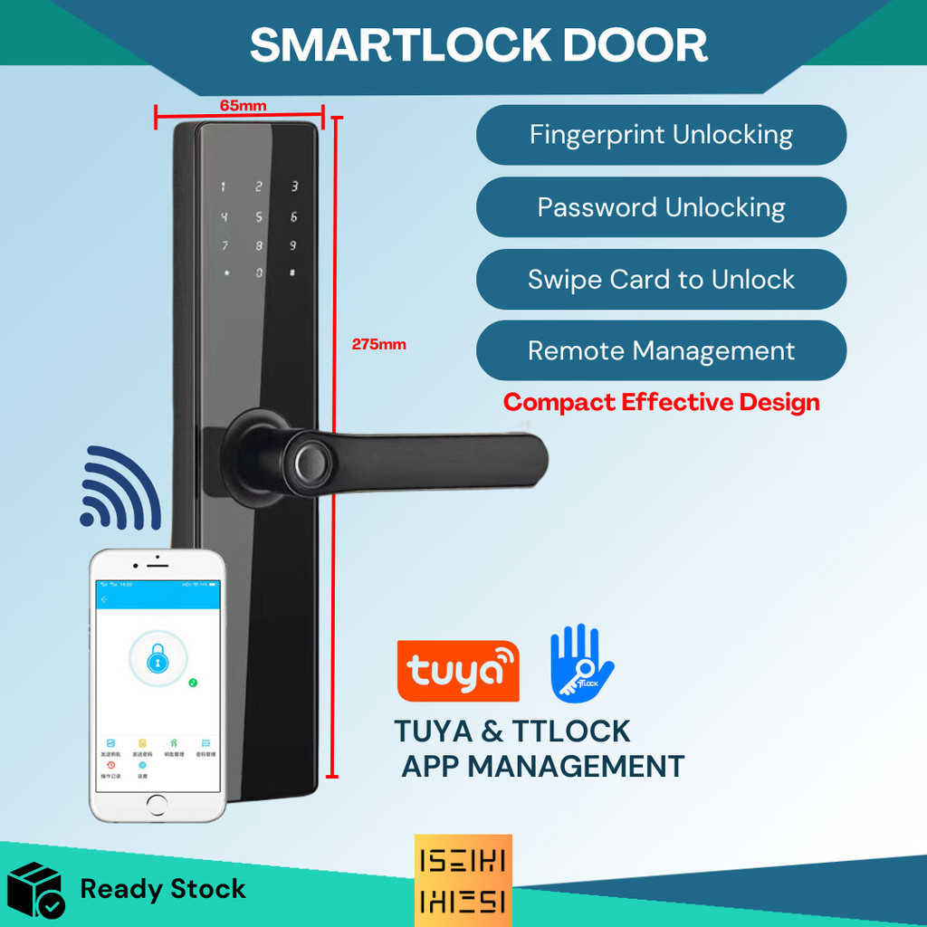 Jual Smart Door Lock Full Set Multiacces Adjustable Password Fingerprint Card Alarm Double ...