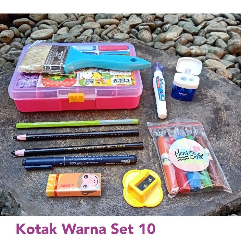 Jual Kotak Peralatan Menggambar Warna Set 10 Rautan Krayon Kuas Alat ...