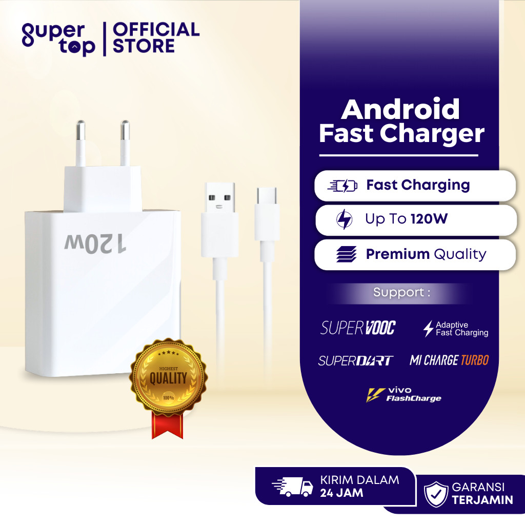 Jual Charger Android Fast Charging USB Typec / Micro Up to 120W Casan ...