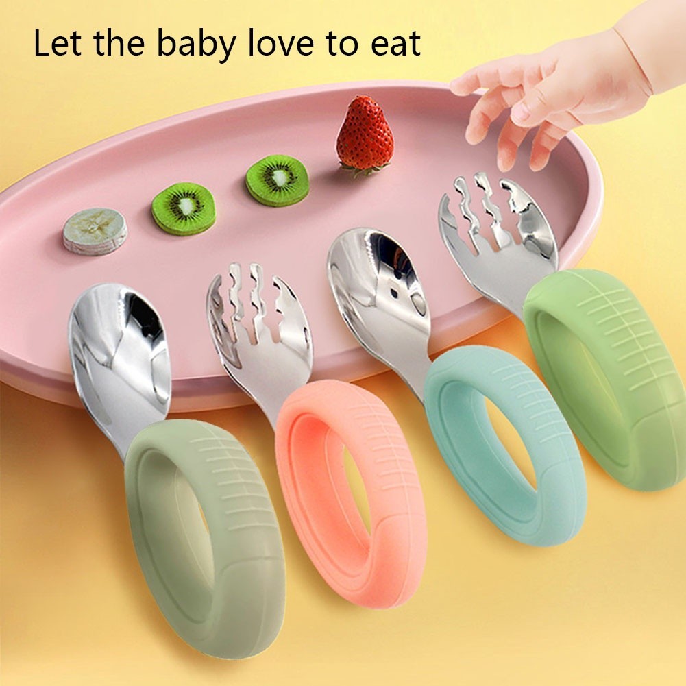 Jual Sendok Garpu Training Anak Stainless 316 Warna Baby Training Fork ...