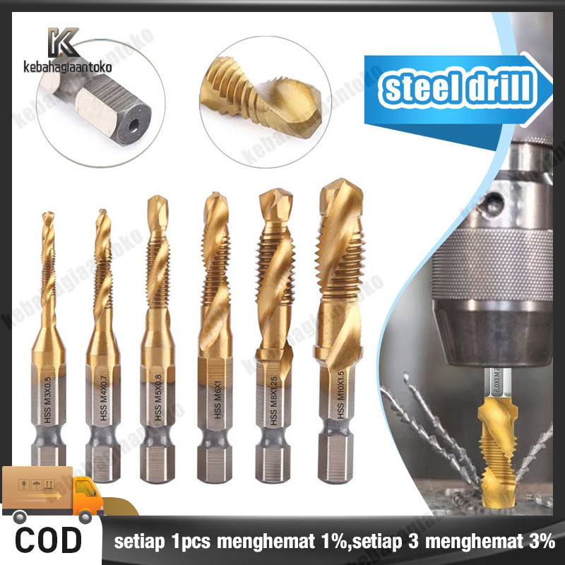 Jual Mata Bor 6PCS Pembuat Ulir Drat Drill Tap Set Hex Twist Spiral ...