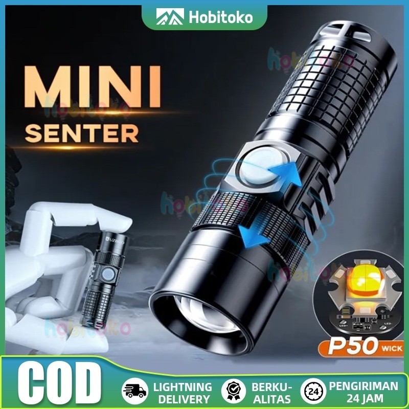 Jual Senter Mini Super Terang Senter LED Zoom Dapat Diisi Ulang Senter Tahan Air Jarak Jauh ...