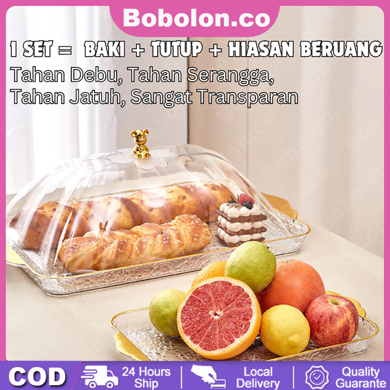 Jual COD Set Nampan Dan Tutup Roti Emas Mewah Aesthetic - Wadah Saji ...