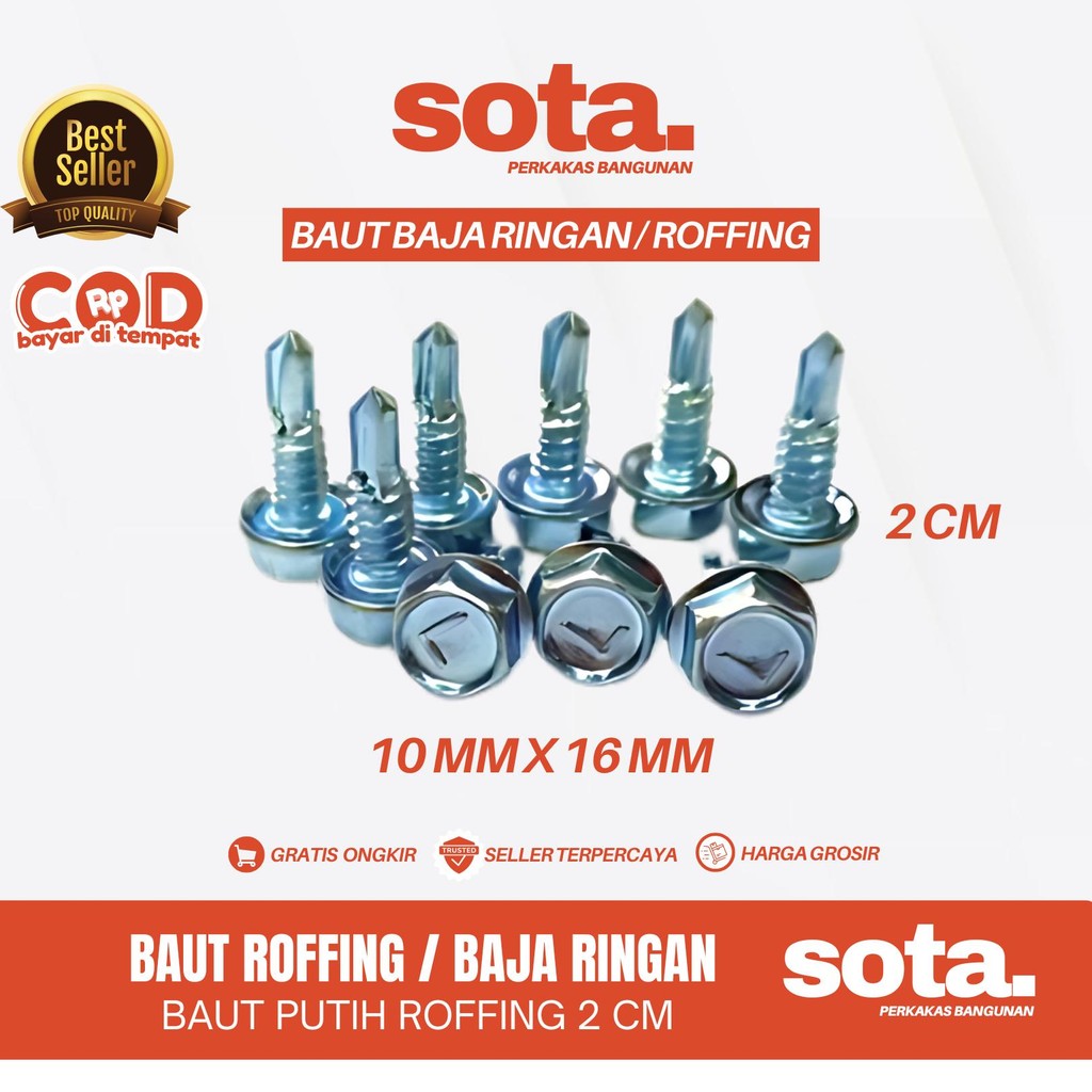 Jual SOTA Baut Roffing / Baja Ringan 10x16 / Panjang 2 Cm / Skrup ...