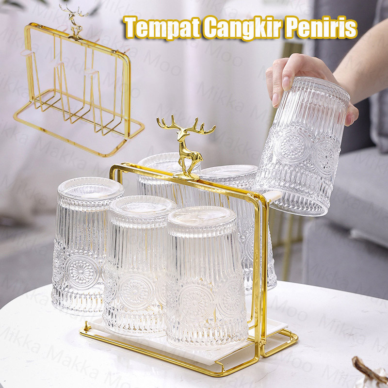 Jual Tempat Gelas Rak gelas Rak Gantung Gelas Gold Rusa gelas mewah ...