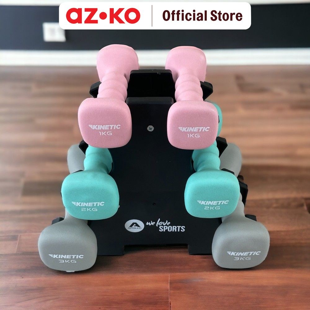 Jual AZKO Kinetic Set 6 Pcs Dumbbell Neoprene Dengan Rak 12 Kg Barbel ...