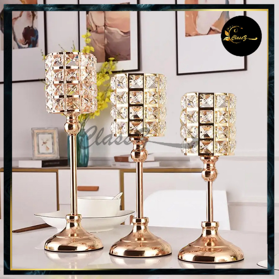 Jual Tempat lilin 3 UKURAN Crystal Square Candle holder Set Dekorasi ...