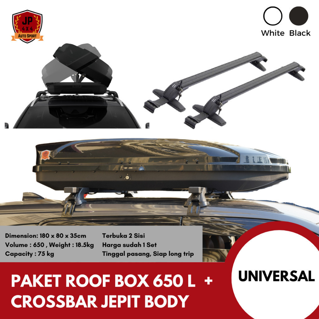 Jual Paket roof box bagasi atas mobil slim 650 Liter + Crossbar body ...