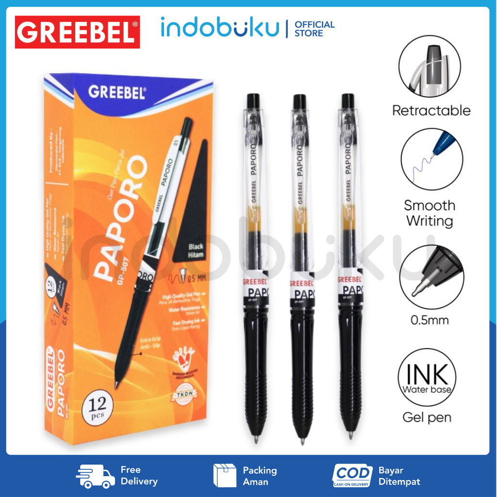 Jual Pulpen Gel Pen Greebel Paporo 0.5mm GP-507 ( 1 Pack Isi 12 PCS ) | Shopee Indonesia
