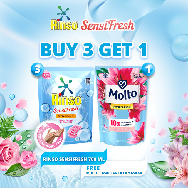 Jual Buy 3 Rinso Micellar Soft 700ml FREE 1 Molto Casablanca Lily 650ml ...