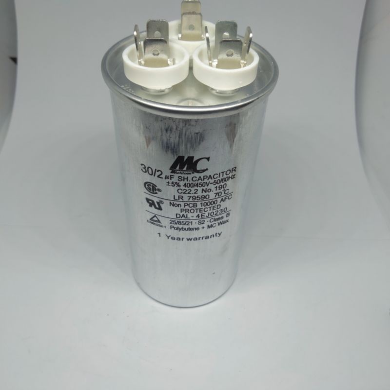 Jual CAPASITOR AC 30/2 UF 400/450 VOLT 3 KAKI KAPASITOR BULAT 30/2 UF MERK MC | Shopee Indonesia