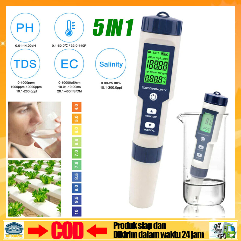 Jual Ready ya,cod PH TDS EC Temperature Meter Multifungsi 5 in 1 Pena ...
