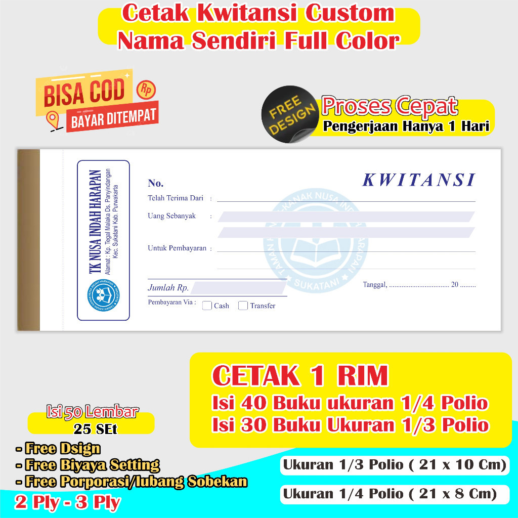 Jual CETAK KWITANSI CUSTOM 2 RANGKAP 1 RIM GANESA GRAFIKA | Shopee ...