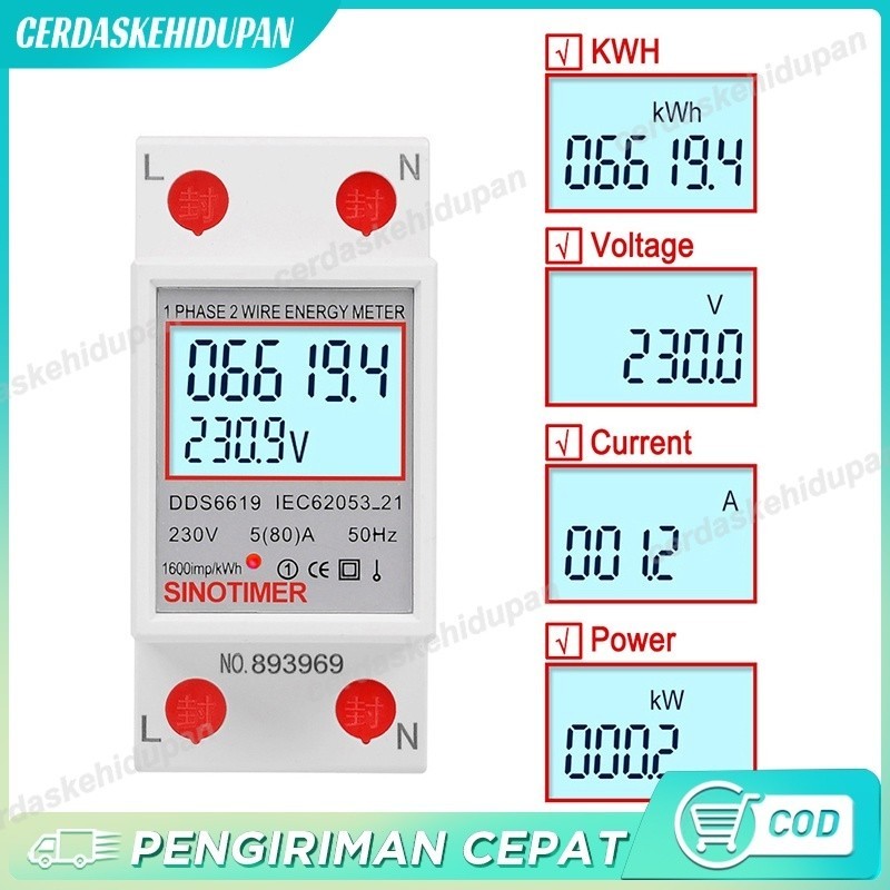 Jual Kwh Meter Digital Reset 1 Phase 80a Pengukur Tegangan Arus Listrik Penghitung Konsumsi Daya