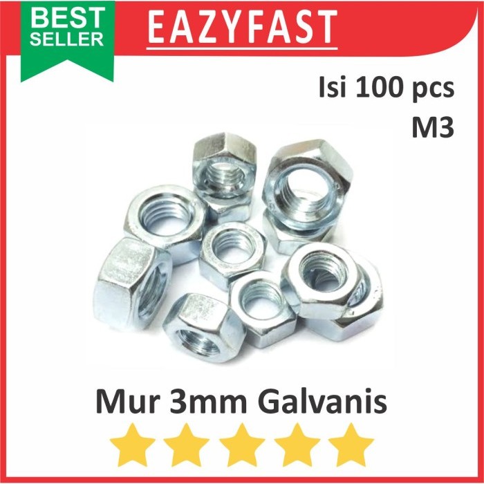 Jual Mur Hex Nut Baut M3 3mm M 3 mm Galvanis Putih Phillips Screw Drat Halus Pack isi 100 Pcs ...