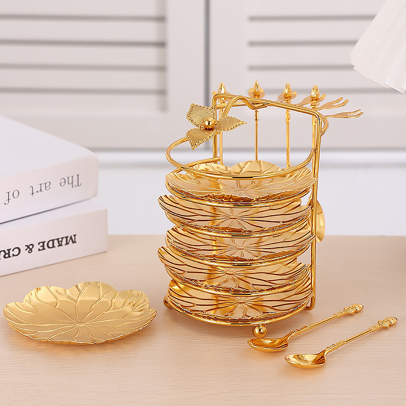 Jual Piring Set With Stand Emas Dessert Permen Kurma Buah Kue Piring ...