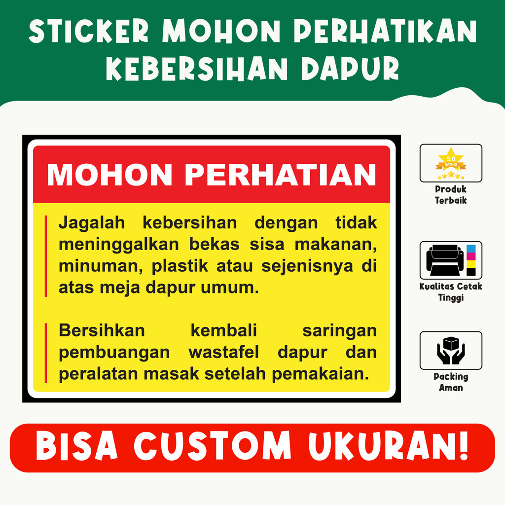 Jual Sticker Mohon Perhatian – Jaga Kebersihan Dapur Umum, Tahan Air ...