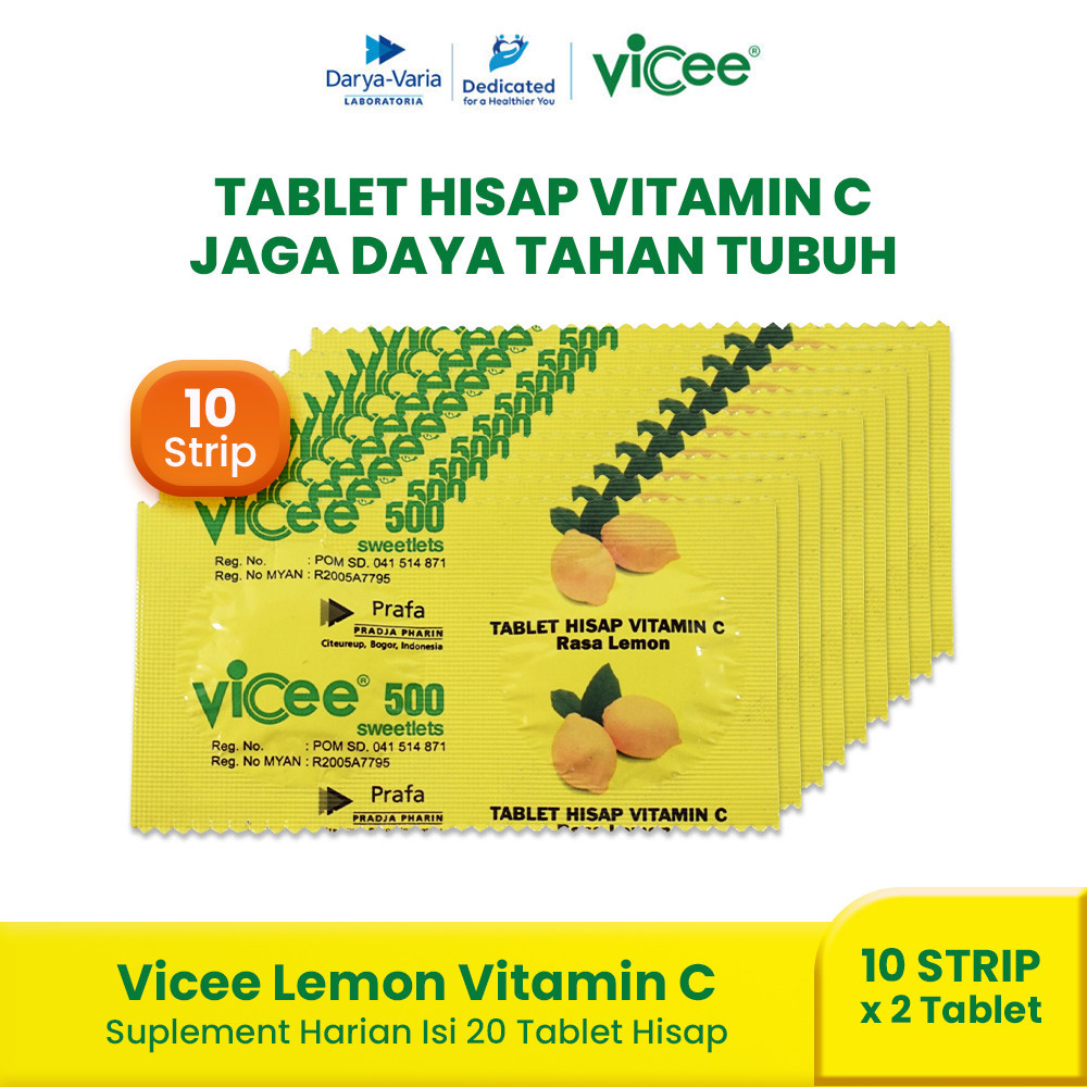 Jual Vicee Lemon Vitamin C 500 mg Isi 20 Tablet Hisap (10 Strip x 2 ...