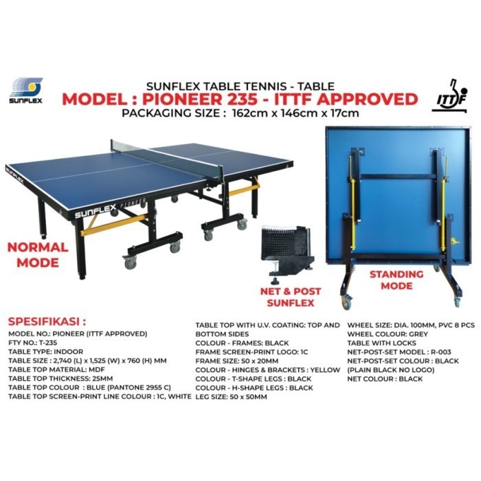 Jual Tenis Meja Pingpong SUNFLEX Pioneer 25 mm ITTF Table Tennis Original | Shopee Indonesia
