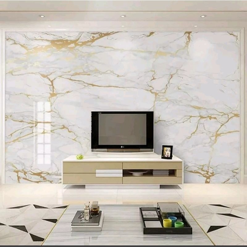 Jual Wallpaper Dinding Marmer Lis Kuning Dasar Putih 9 s/d 10meter X ...