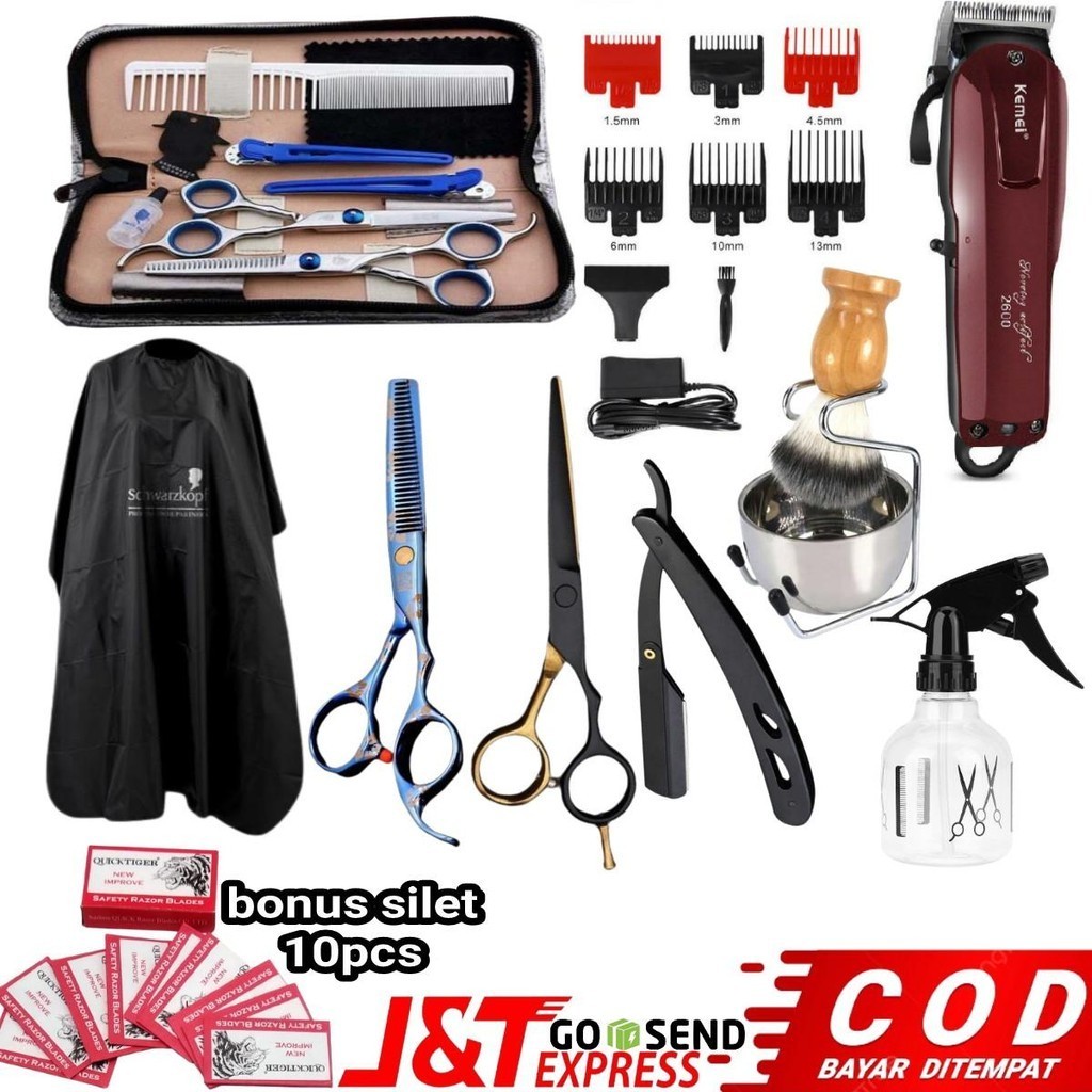 Jual COD Set Alat Cukur Rambut Elektrik Profesional Barbershop Gunting Rambut Gunting Sasak Set ...