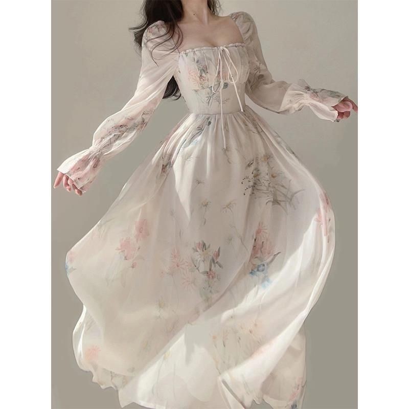 Jual Gaun Bunga Sifon Rok Panjang Pelangsing Gaya Lembut Cinta Pertama ...