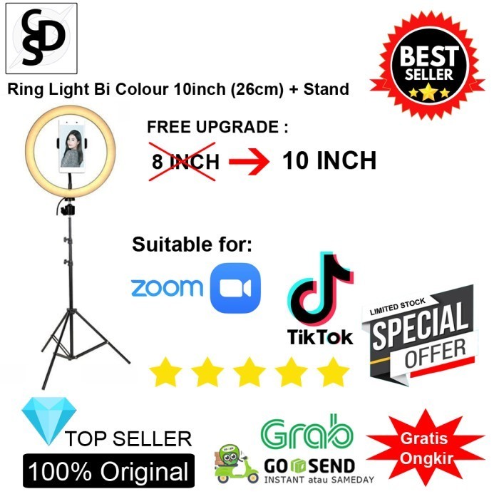 Jual Paket Komplit HALO LED Ring Light 8inch - RL21 - 8W - BI COLOUR ...