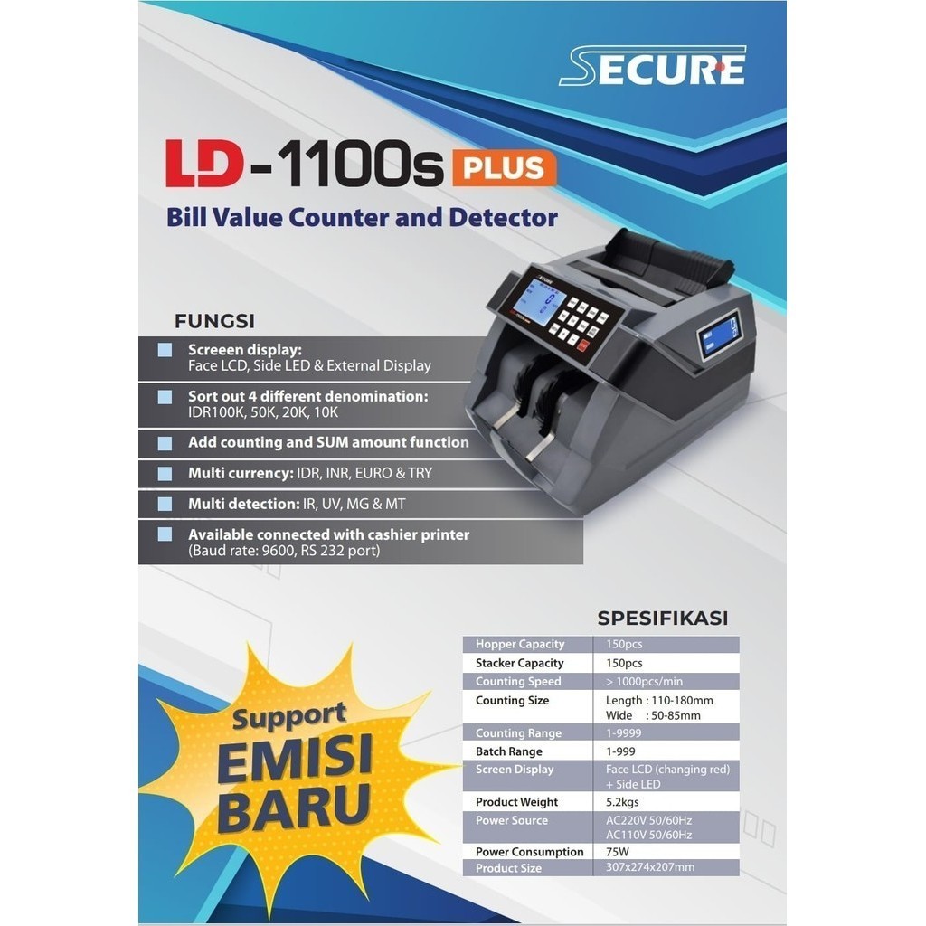 Jual MONEY COUNTER DETECTOR SECURE LD-1100S PLUS / MESIN HITUNG UANG & DETEKSI UANG | Shopee ...