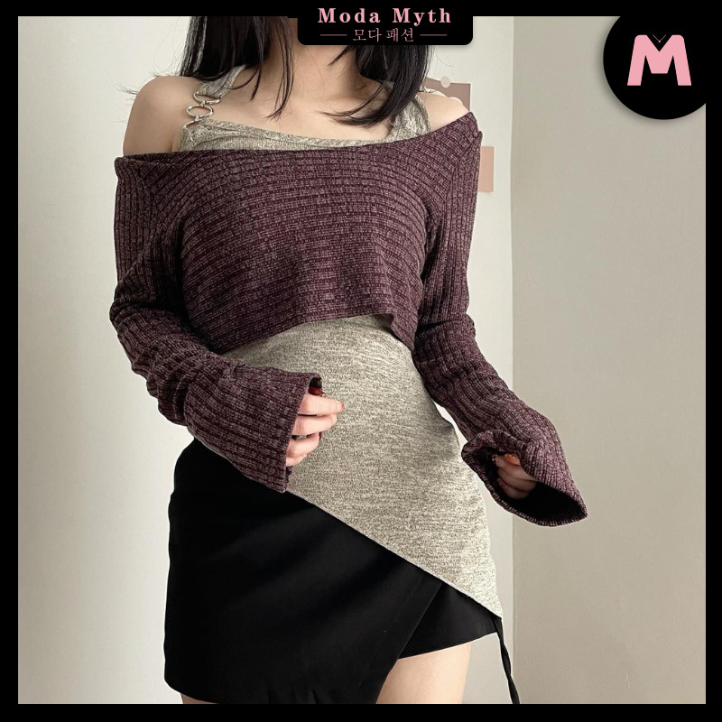Jual MODAMYTH HS015 - ATASAN RAJUT SET WANITA 2IN1 LENGAN PANJANG DAN TANKTOP BACKLESS KOREA ...