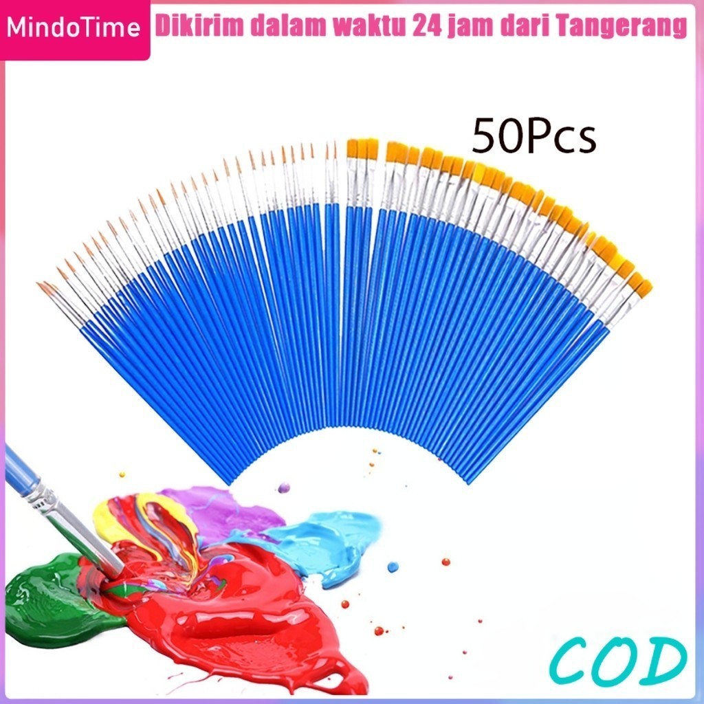 Jual 50Pcs Brush/Kuas Cat Air Bulat/Datar Kuas Kecantikan Set Kuas Cat ...