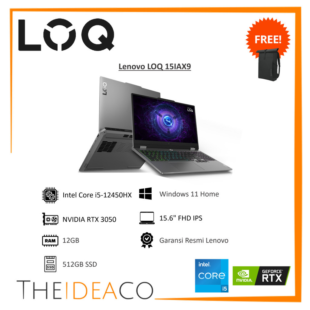 Jual Lenovo LOQ Gaming i5-12450HX RTX 3050 6GB 12GB 512GB SSD 15.6" FHD ...