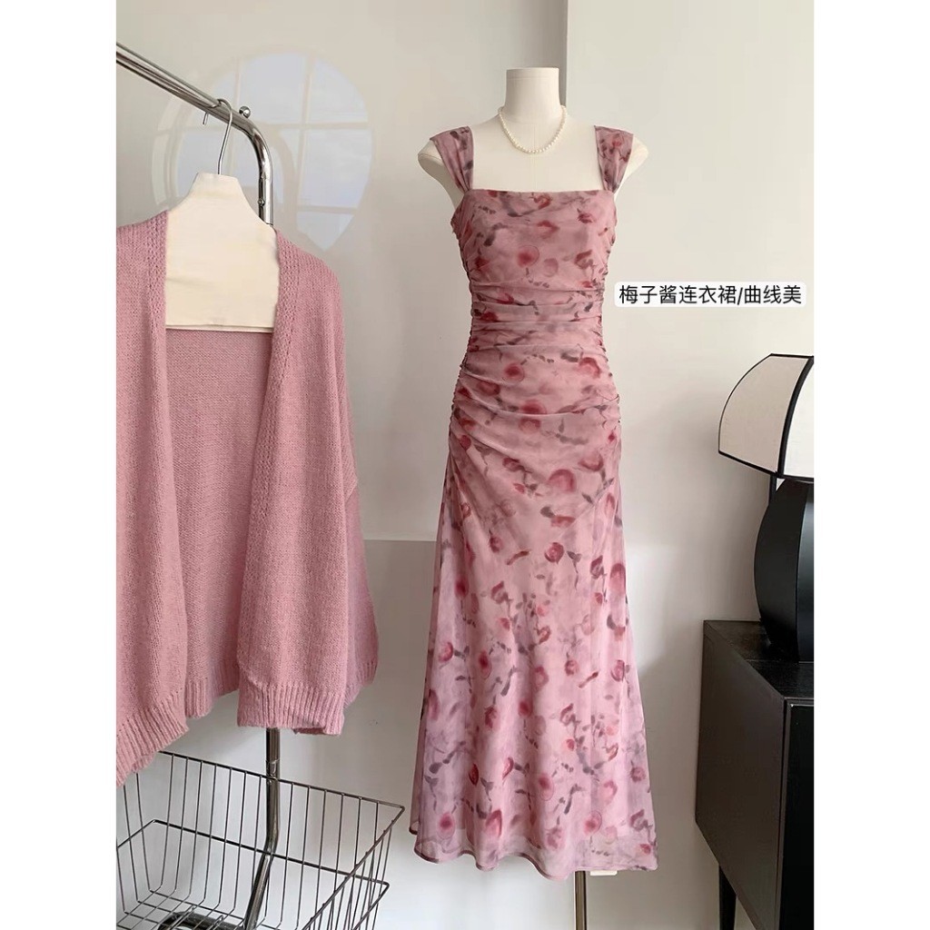 Jual dusty pink floral midi baju dress wanita terbaru 2025 women summer ...