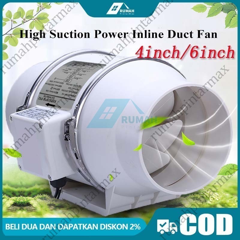 Jual 4/ 6 Inch Inline Duct Fan Booster Exhaust Blower Hisap Air Cooling ...