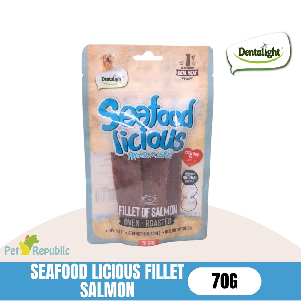 Jual DENTALIGHT Snack Anjing Seafood Licious Fillet Salmon 70g | Shopee ...
