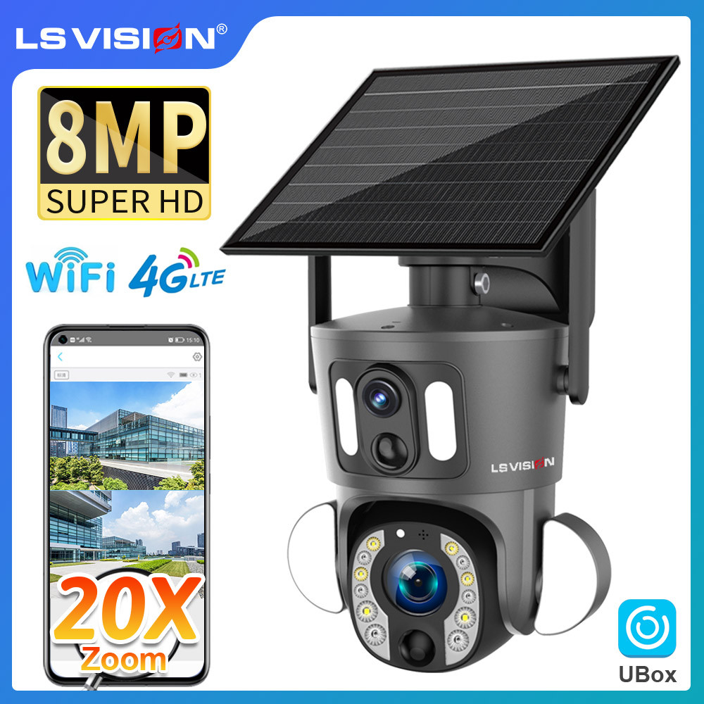 Jual LS VISION 4K 20X Optical Zoom Dual Screen Solar Camera Outdoor 8MP 4G/WiFi PTZ Dual PIR ...